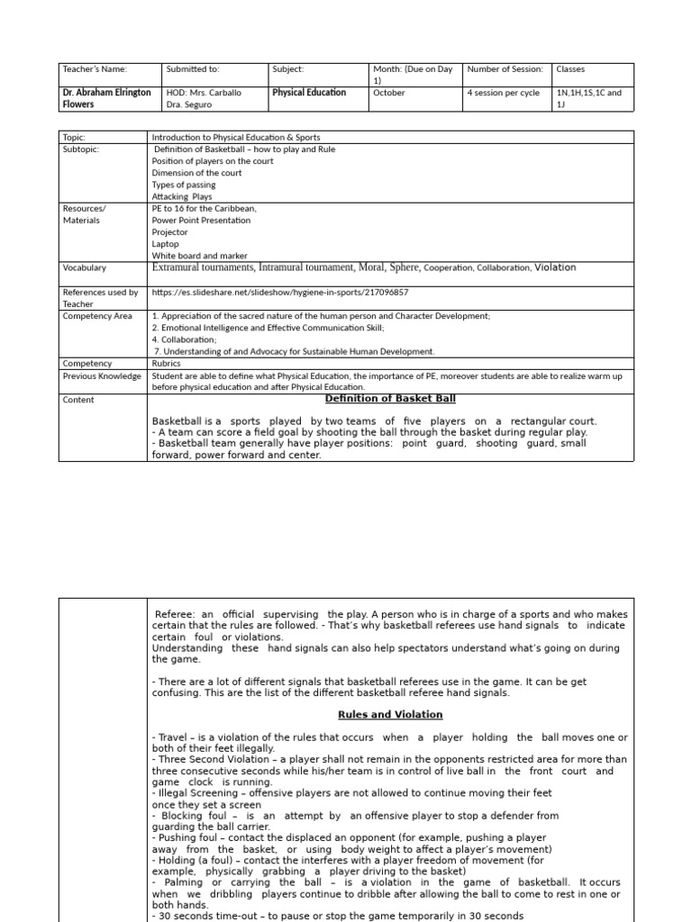 Lesson Plan 2 | PDF | Basketball Positions | Ball Games
