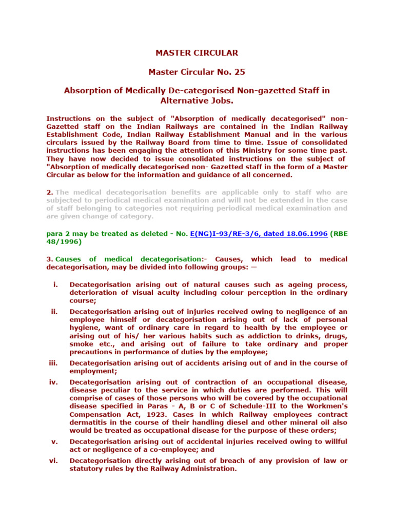 Railway Staff Medical Absorption Guide | PDF | Employment | Negligence