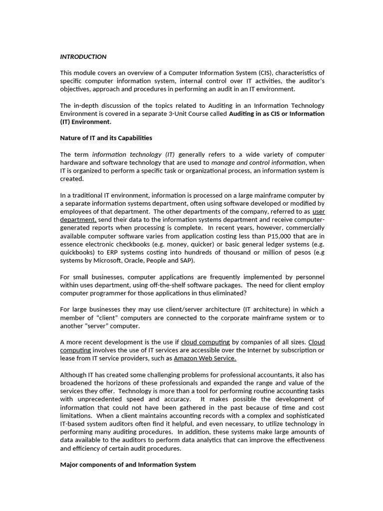 MODULE 2 - Auditing in An IT Environment Part 1 1 | PDF | Random Access Memory | Computer Data ...