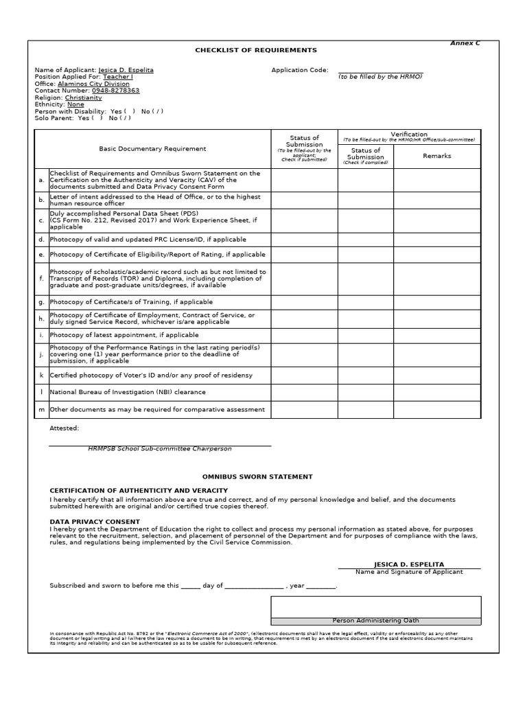 Annex-C - Checklist-of-Requirements-for TI Applicant | PDF