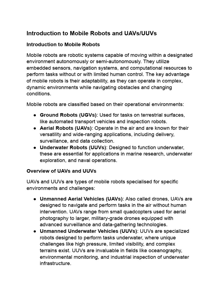 Unit 1 Introduction To Mobile Robots and UAVs - UUVs | PDF | Unmanned ...