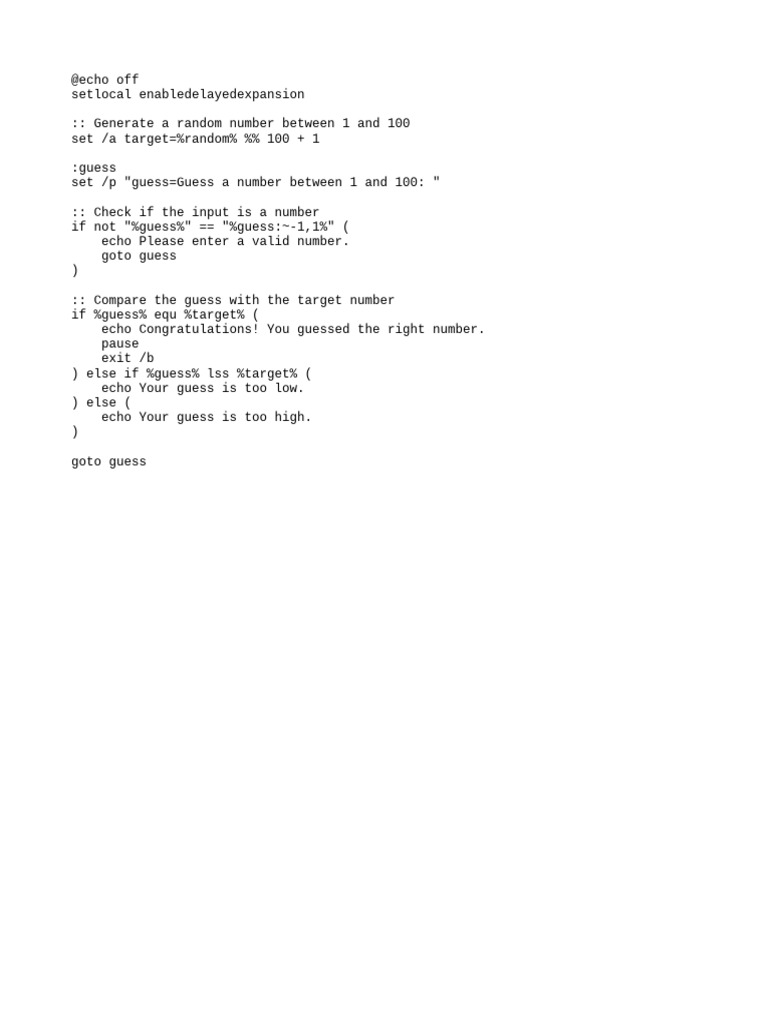 Random Number Guessing Game Script | PDF