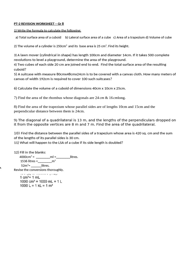 Pt2 Revision Sheet Grade 8 | PDF
