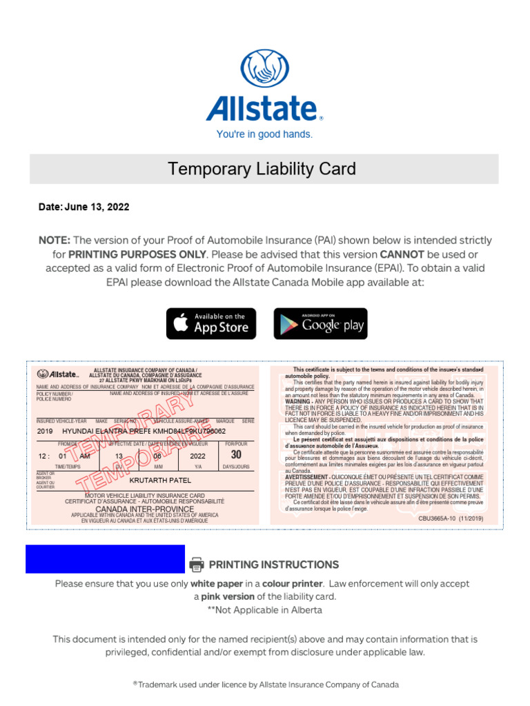 Temporary Liability Card - 053339939 | PDF | Vehicle Insurance | Insurance