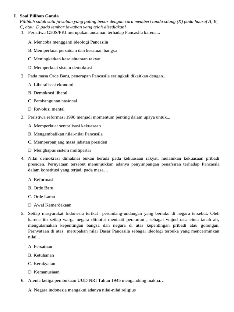 Soal Asas Ganjil Kelas 9 Pendidikan Pancasila | PDF