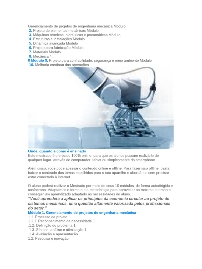 Gestão de projetos de engenharia mecânica | PDF | Engenharia | Motores