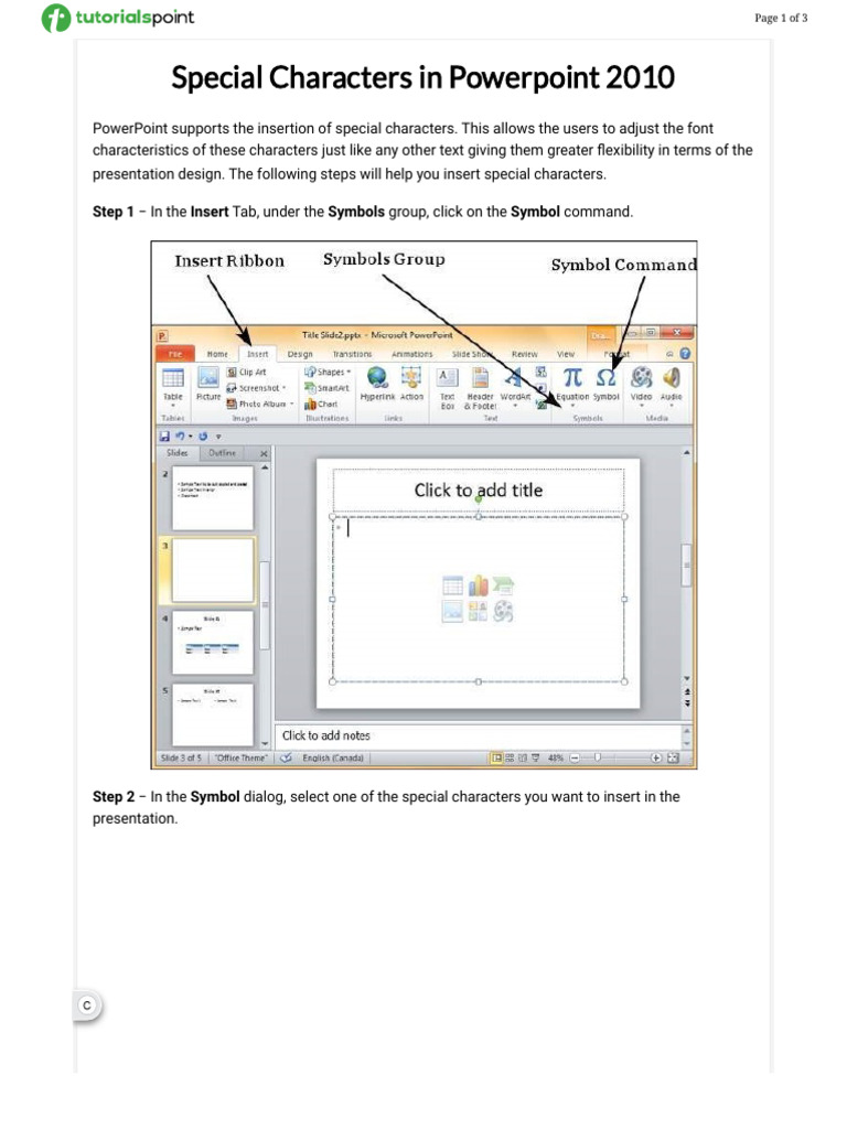 Special Characters in Powerpoint 2010 | PDF