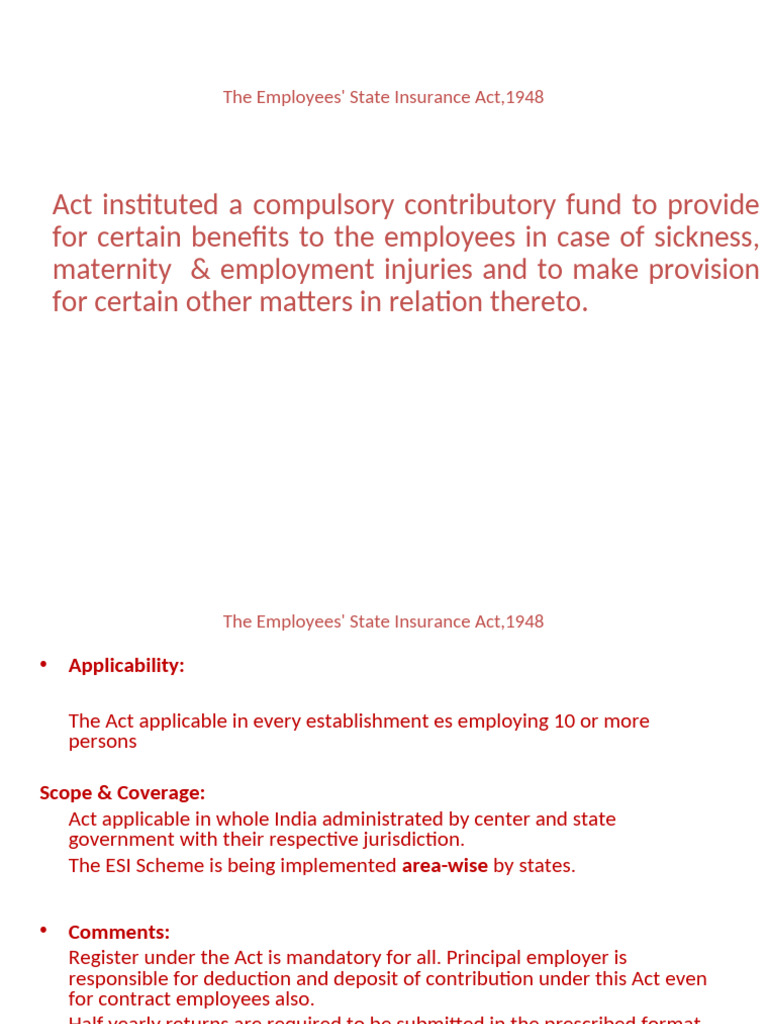The Employees' State Insurance Act, 1948 | PDF | Labor | Business