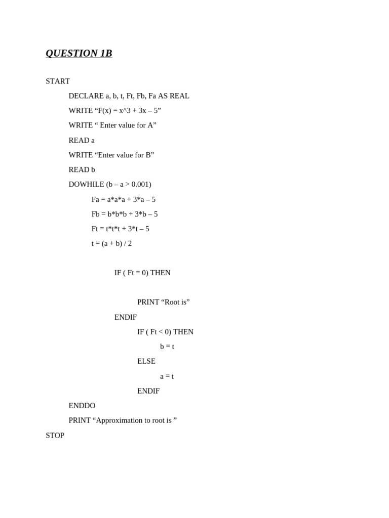 Question 1b Pseudocode | PDF