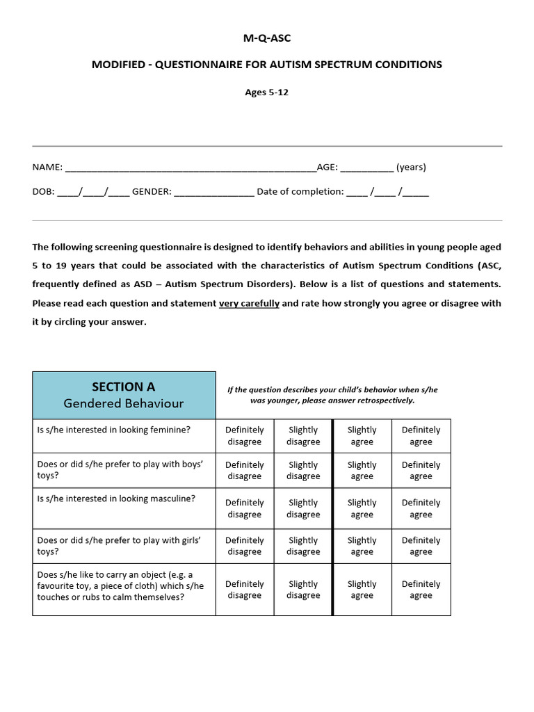 M Q - ASC For Web With Scoring | PDF | Autism | Anorexia Nervosa
