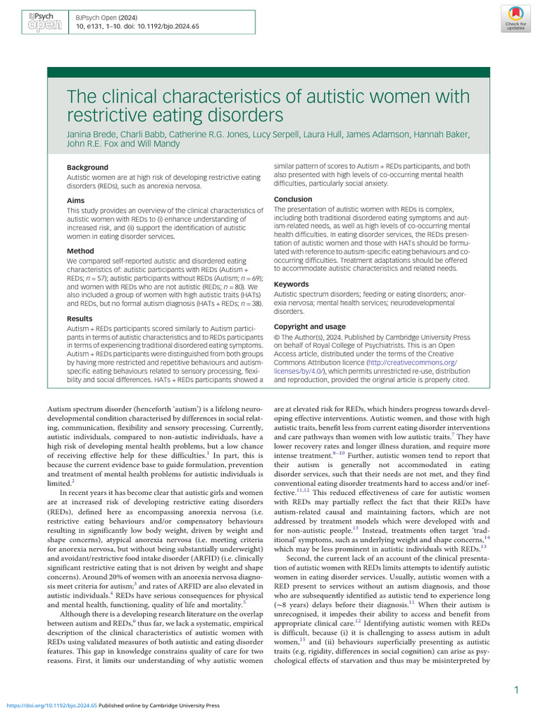 Div Class Title The Clinical Characteristics of Autistic Women With ...