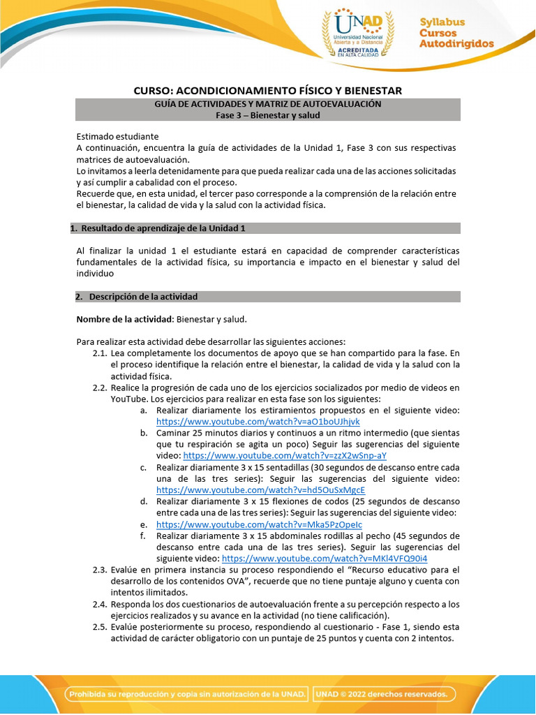 Guía de Actividades Fase 3 - Bienestar y Salud-3.1 | PDF | Cognición