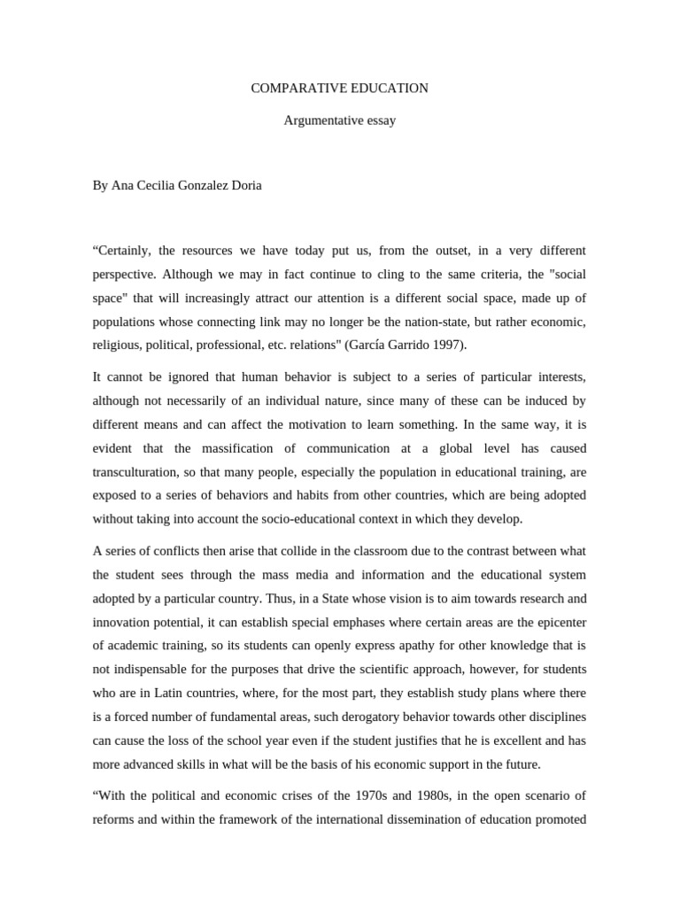 Comparative Education Argumentative Essay | PDF | Corruption | Knowledge