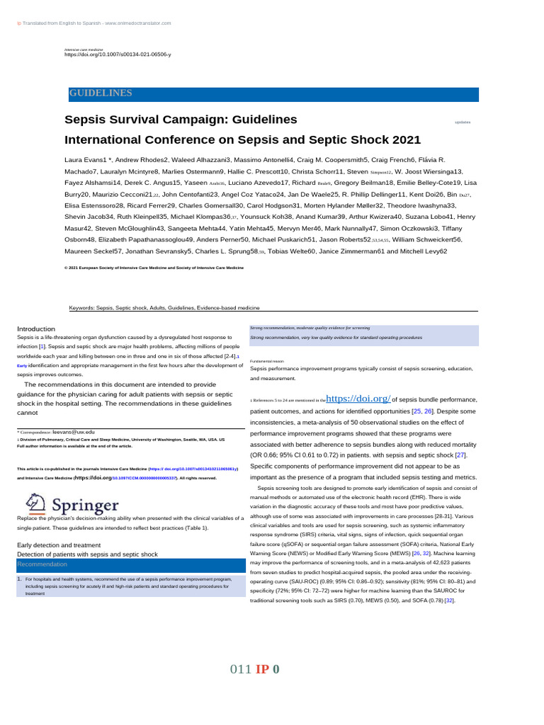 Campaign Surviving Sepsis 2021 | PDF | Sepsis | Intensive Care Unit
