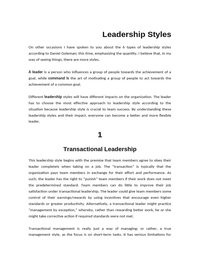 Leadership Styles | PDF | Leadership | Transformational Leadership