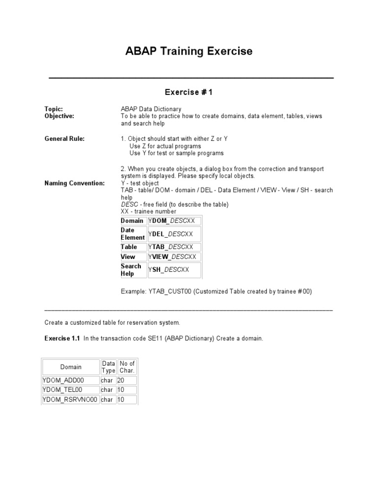 ABAP Training Exercise | PDF | Parameter (Computer Programming ... ABAP Training Exercise | PDF | Parameter (Computer Programming ...