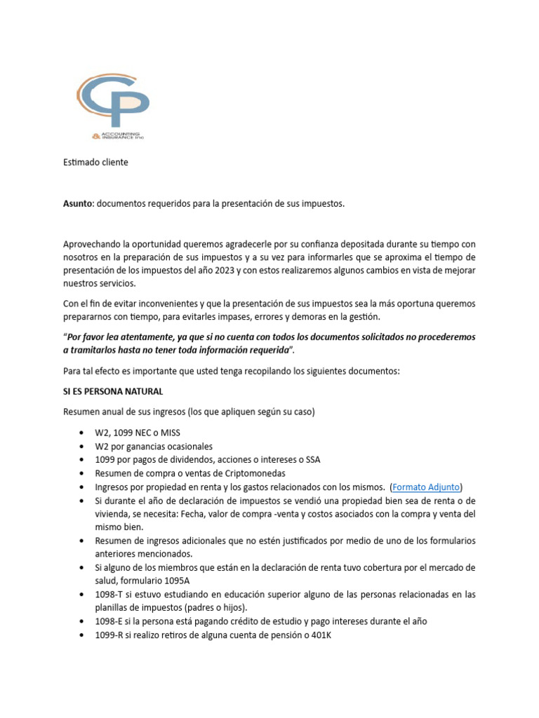 Carta para Taxes | PDF | Impuestos | Dinero