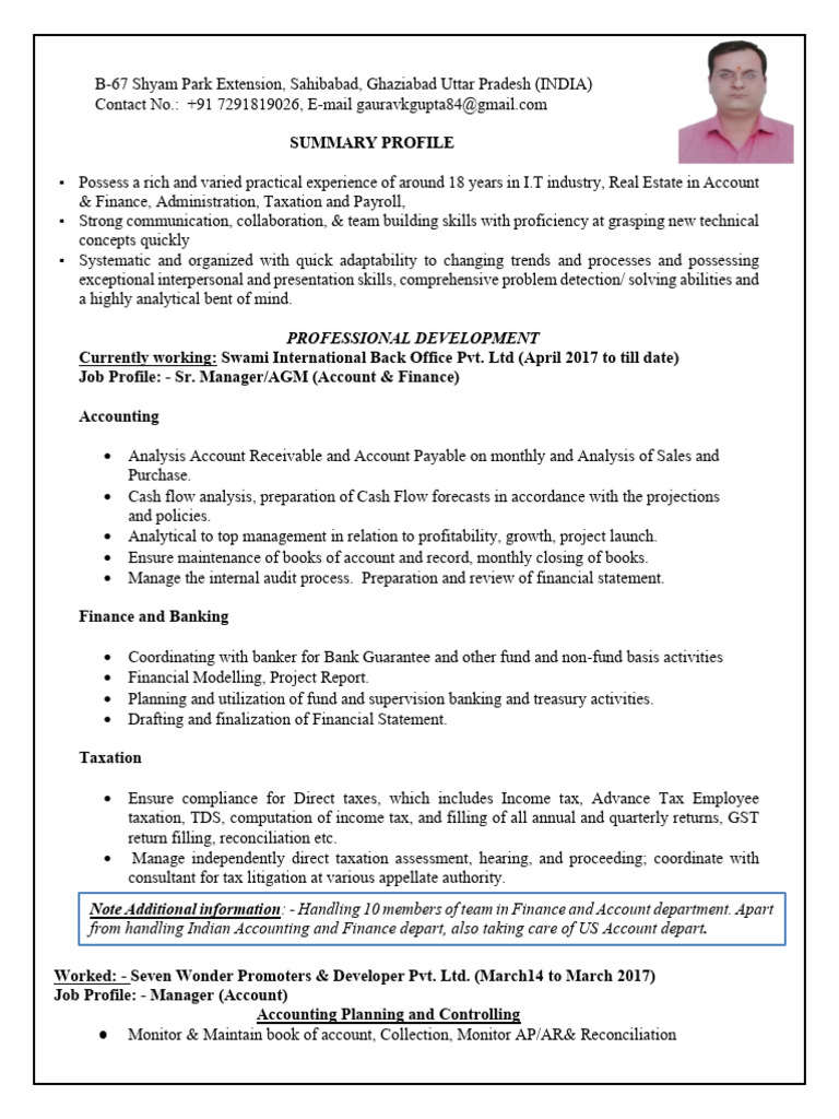 Gaurav Gupta CA Inter Resume | PDF | Taxes | Banks