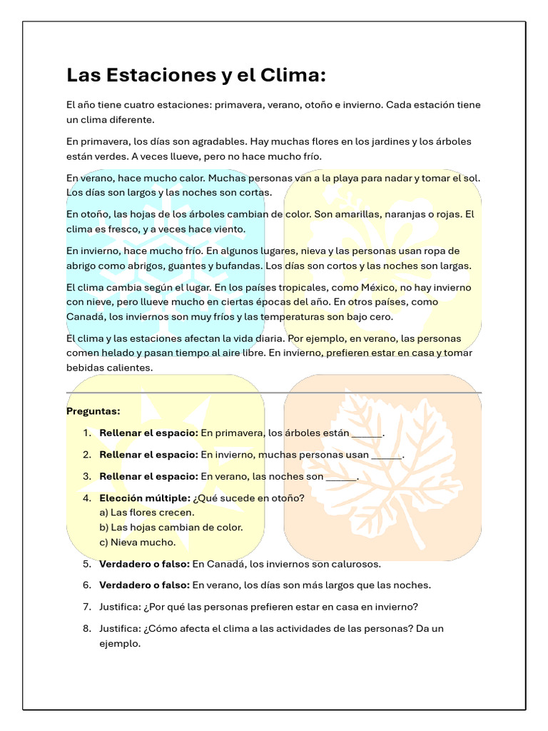 Clima y estaciones reading | PDF