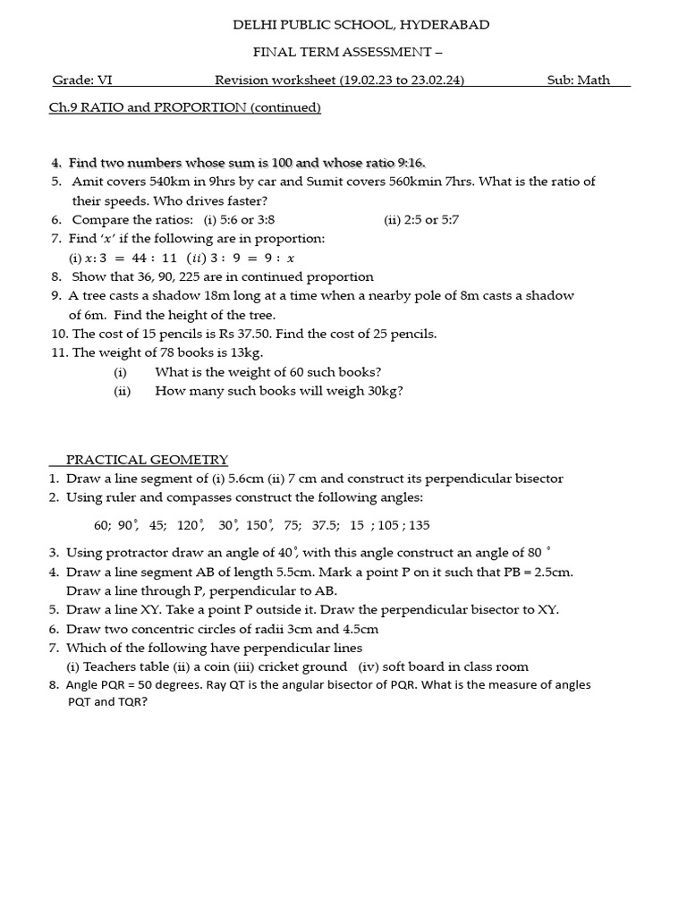 GR - VI - Math Rev Worksheet (19 To 23 Feb) | PDF