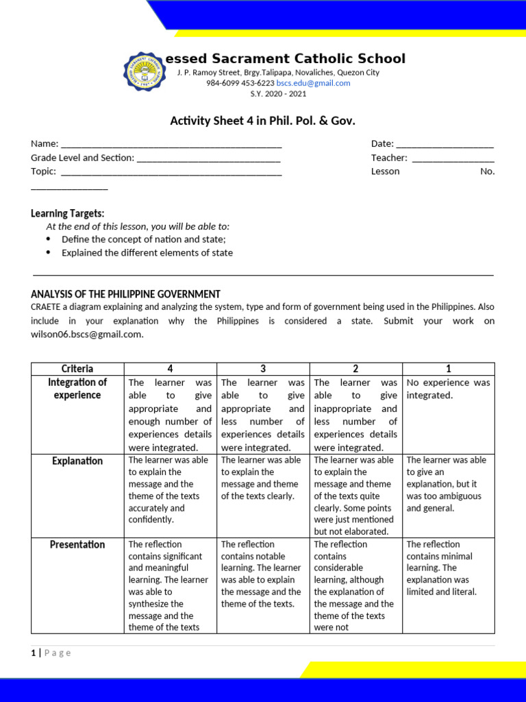 Activity sheet 4 | PDF | Learning | Cognition