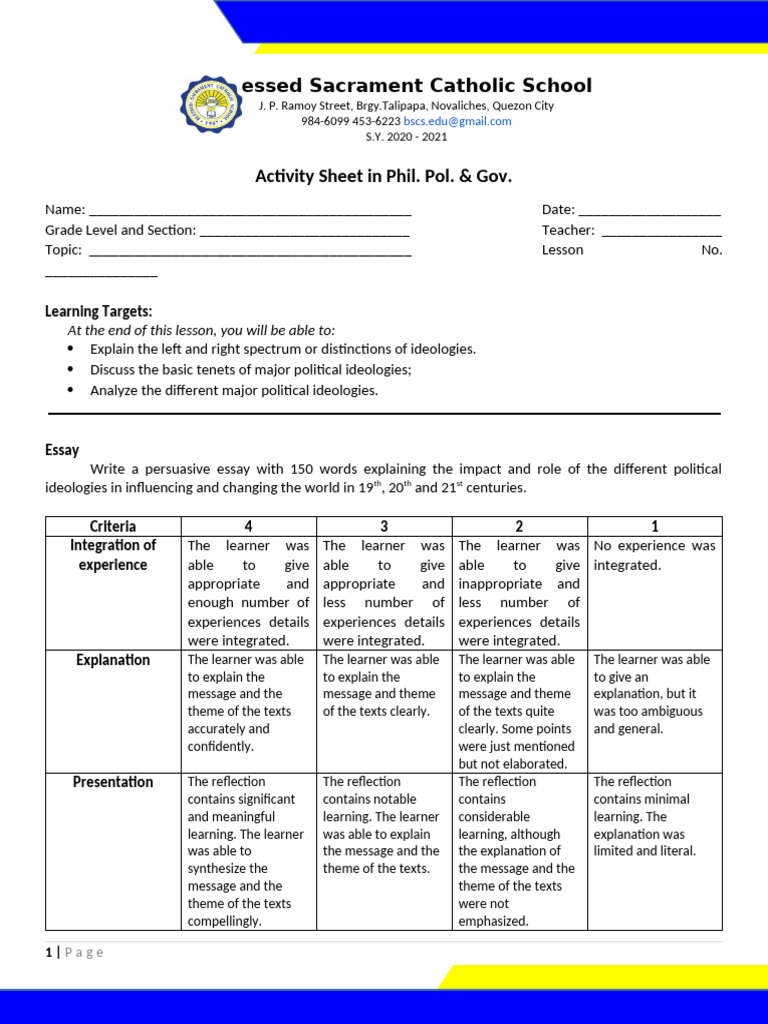 Activity sheet 3 | PDF | Learning | Cognition