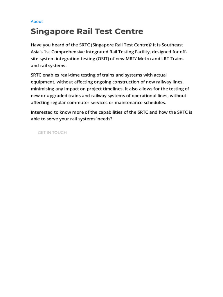 MSI Global Pte LTD - Singapore Rail Test Centre (SRTC) | PDF