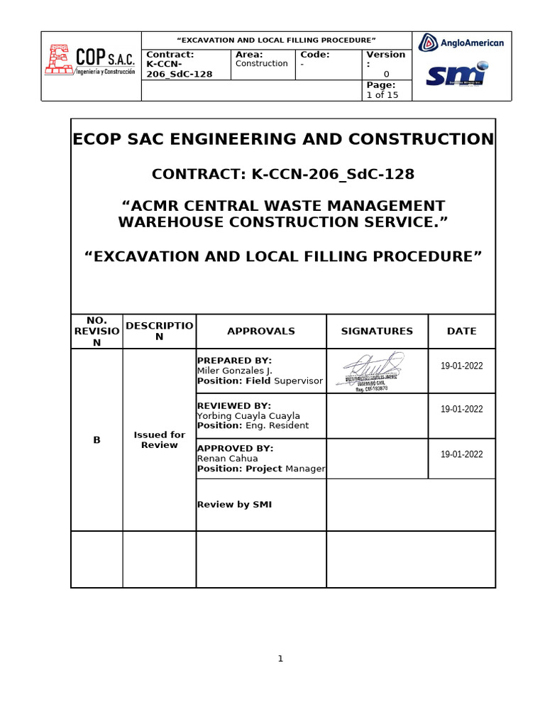 Excavation and Filling Procedure | PDF