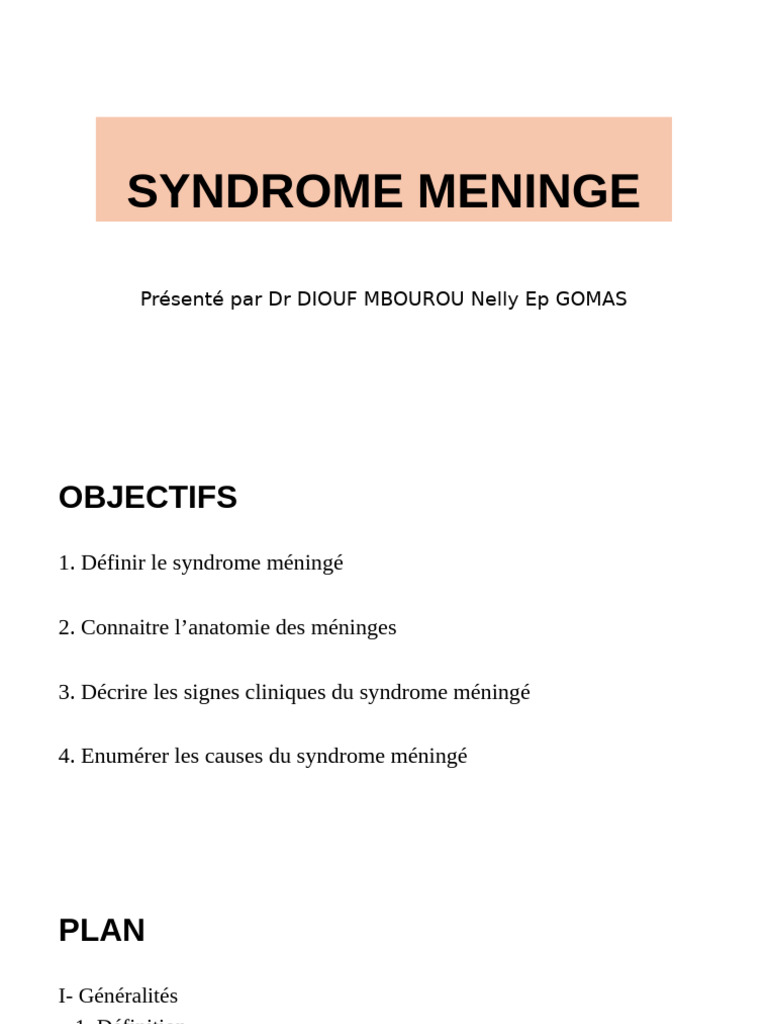 Comprendre le syndrome méningé | PDF | Méningite | Liquide cérébro-spinal