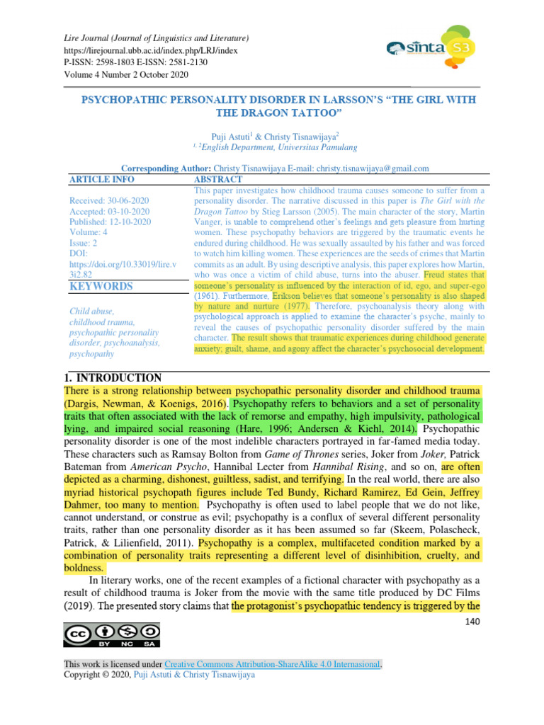 Psychopathic Personality Disorder in Lar | PDF | Id | Psychopathy