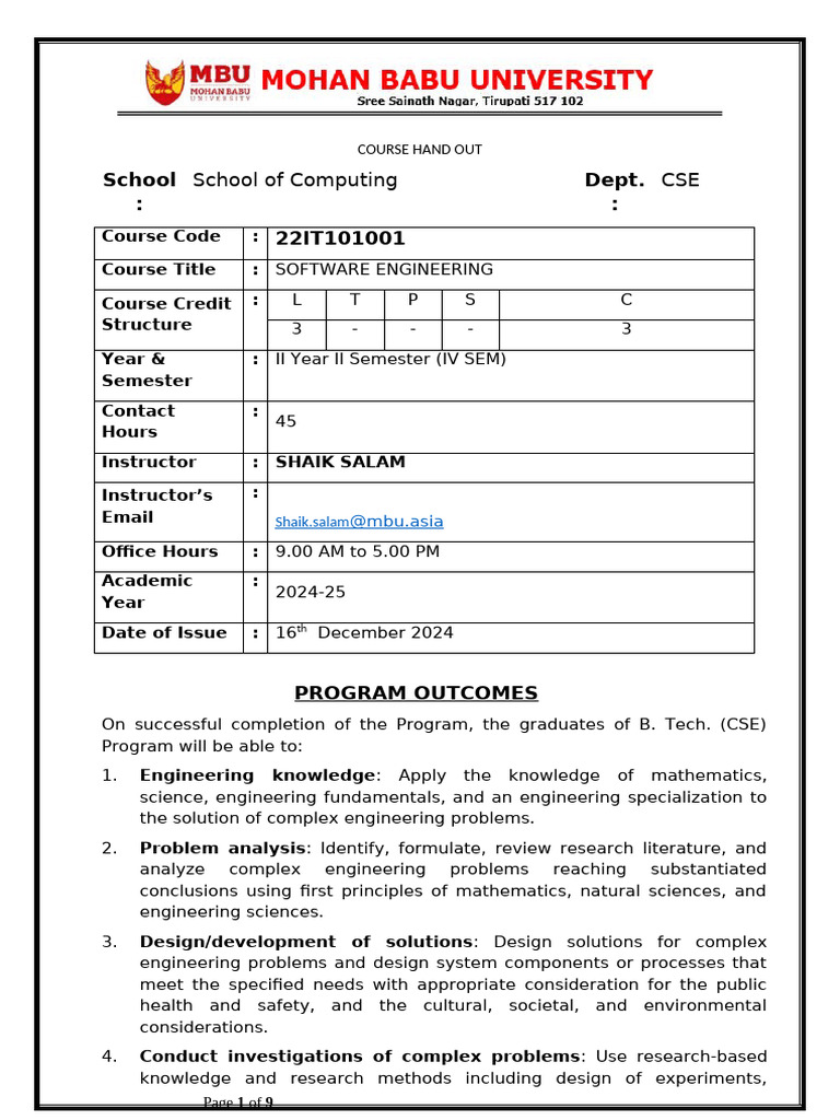 Software Engineering Course Overview | PDF | Agile Software Development ...
