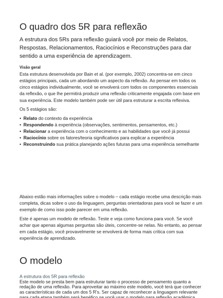 O Framework 5R para Reflexão | PDF | Experiência | Pensamento