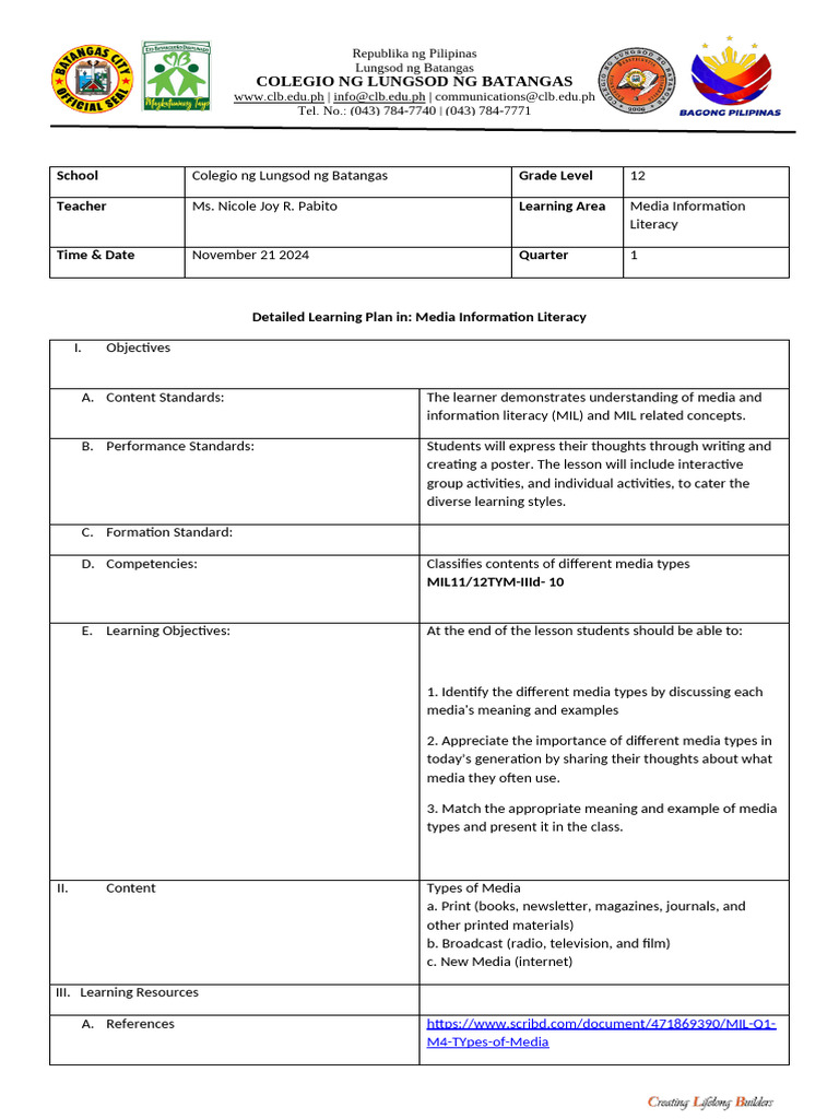 Nicole Pabito Lessonplan | PDF | Books | Broadcasting