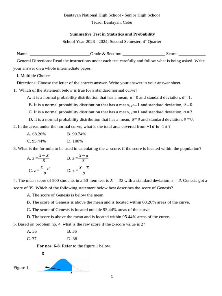Statistics Probability Summative Test 4th Quarter | PDF | Normal ...