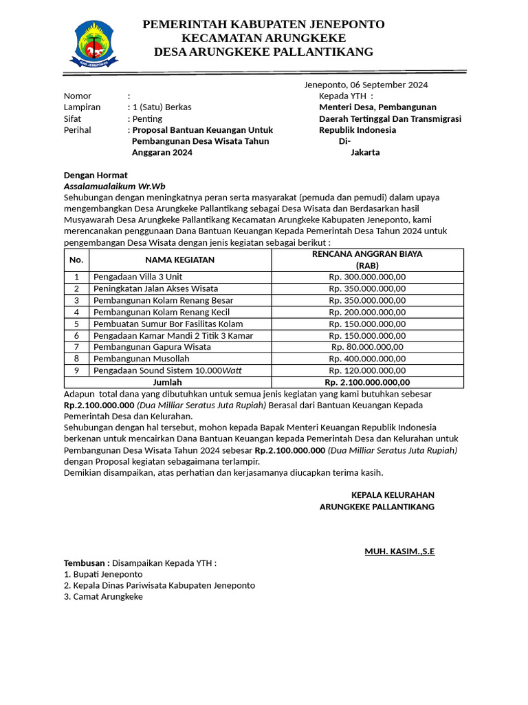 PROPOSAL DESA WISATA ARUNGKEKE PALLANTIKANG Kosong | PDF