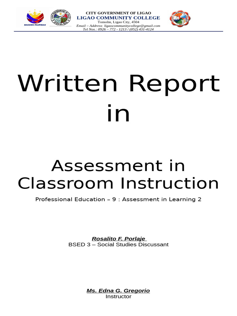 Written Report in Prof Ed 9 Assessment in Classroom Instruction | PDF ...