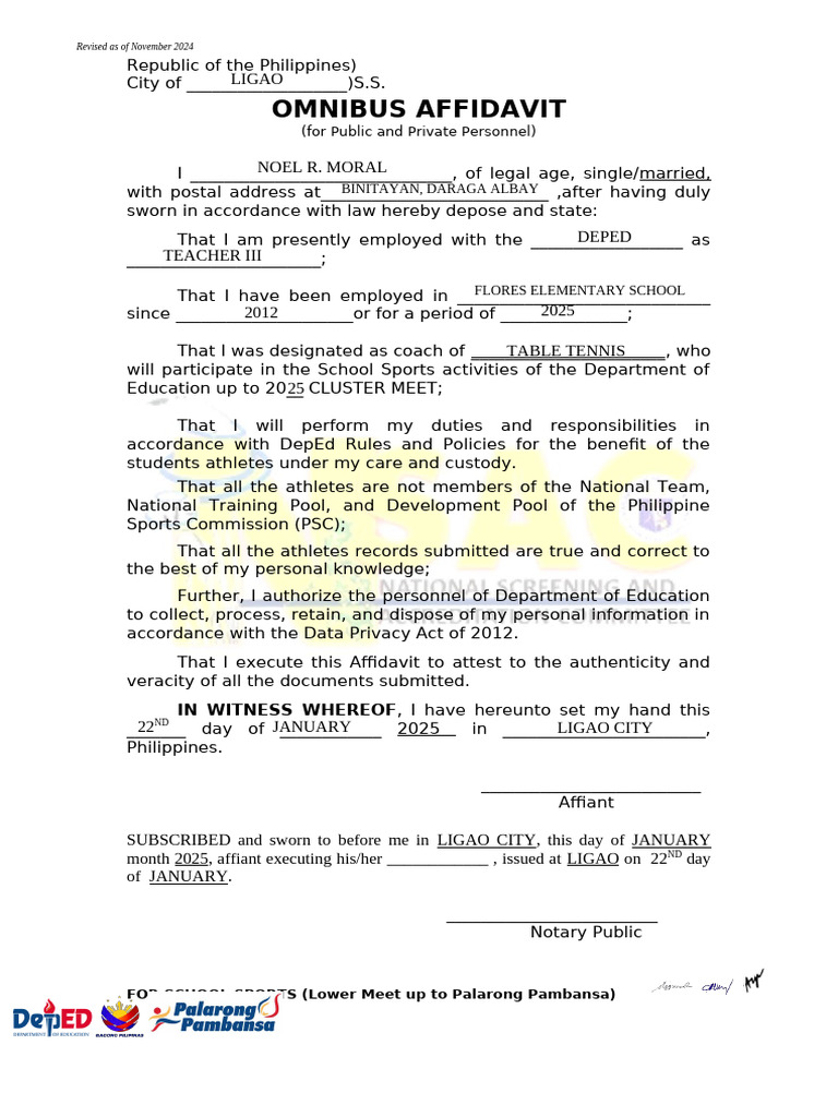 Sir Noel Omnibus-Affidavit - v2024 | PDF | Affidavit | Government