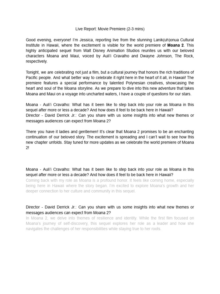 Movie Live Premiere Script - Moana 2 | PDF