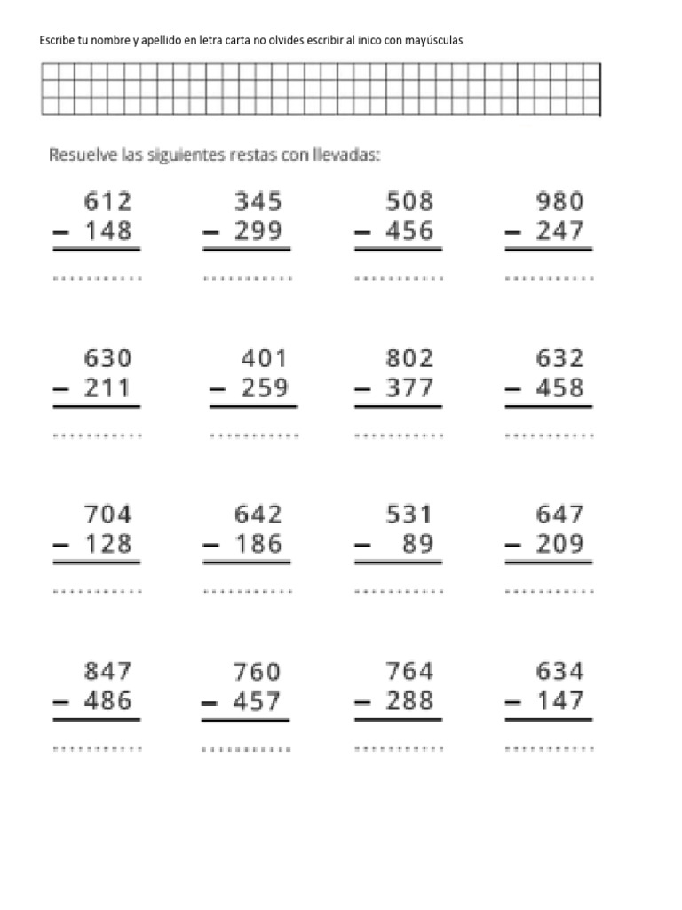 Practica Restas 3 Cifras | PDF