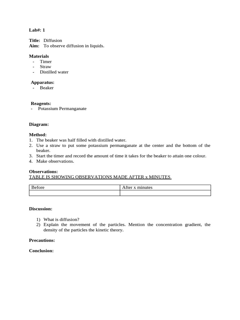 Diffusion and Osmosis Lab | PDF
