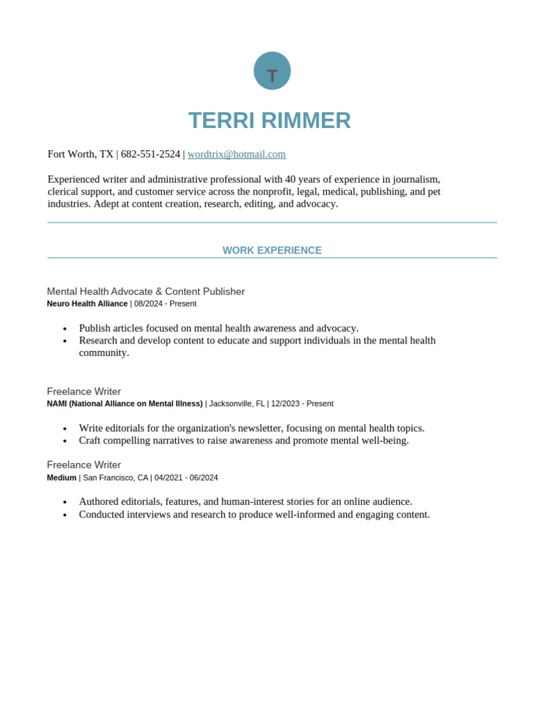 Terri Rimmer Resume | PDF