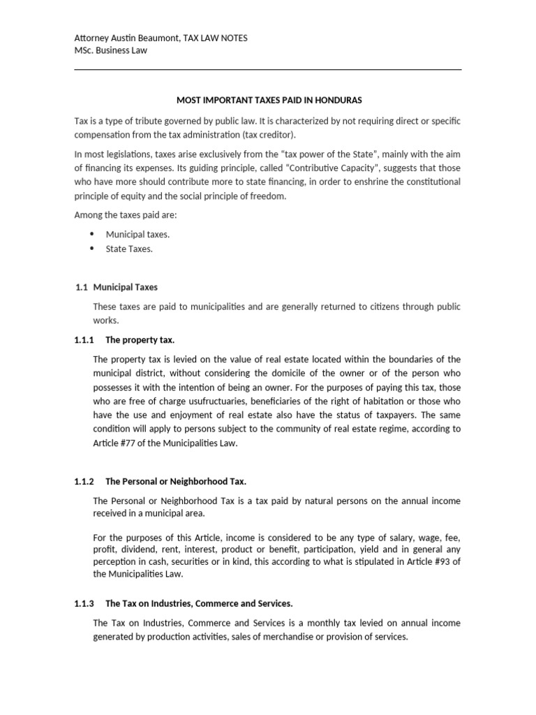 TAXES PAID IN HONDURAS | PDF | Capital Gains Tax | Taxes