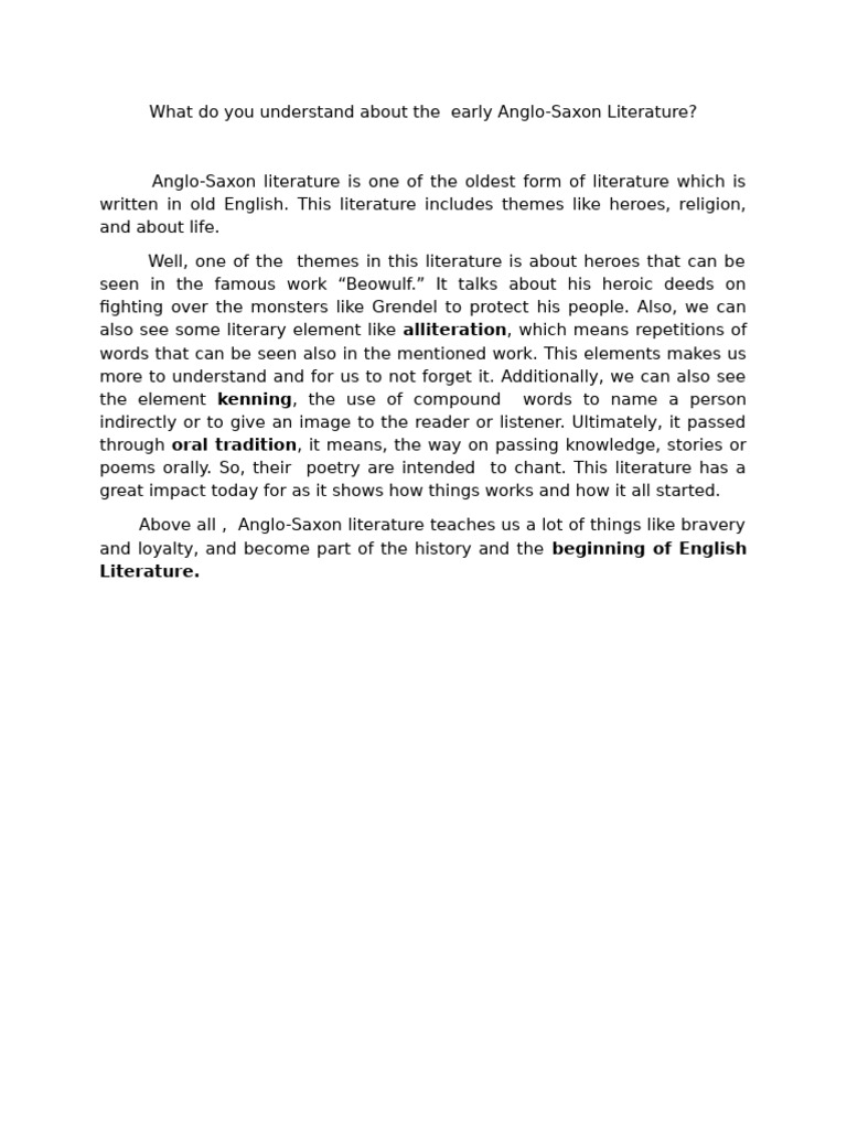 Anglo-Saxon Lit Essay | PDF
