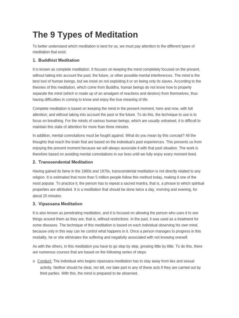Types of Meditation | PDF | Meditation | Mantra