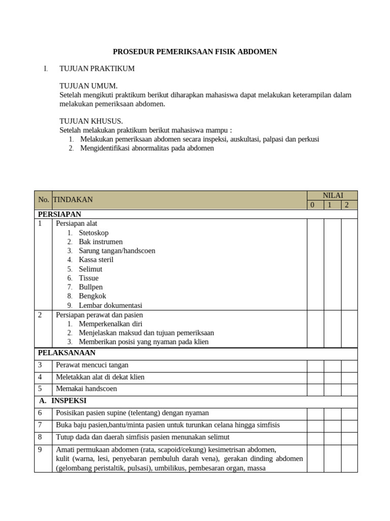 Sl 3 Prosedur Pemeriksaan Fisik Abdomen | PDF
