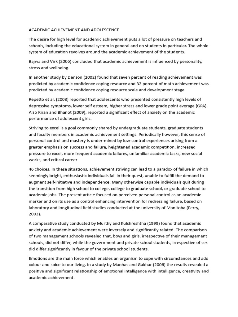 Academic Achievement During Advancing Years | PDF | Aggression ...