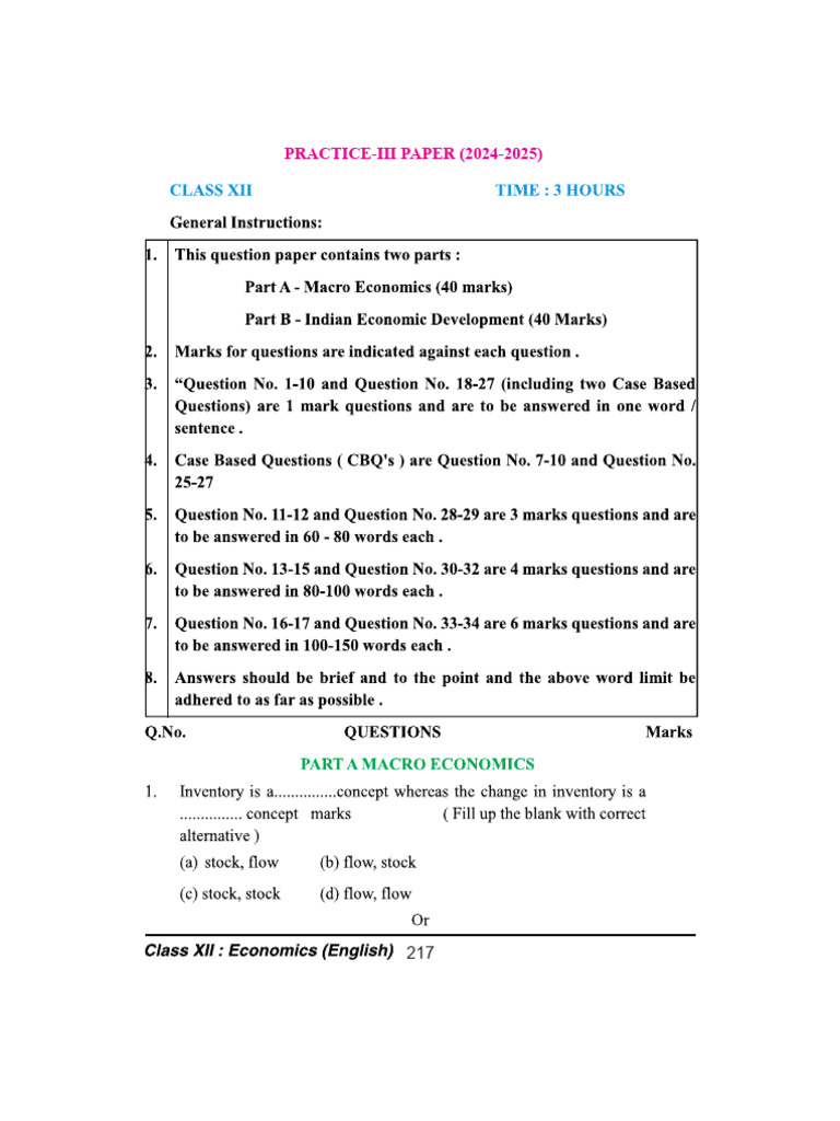 Sample Paper No. 1 | PDF