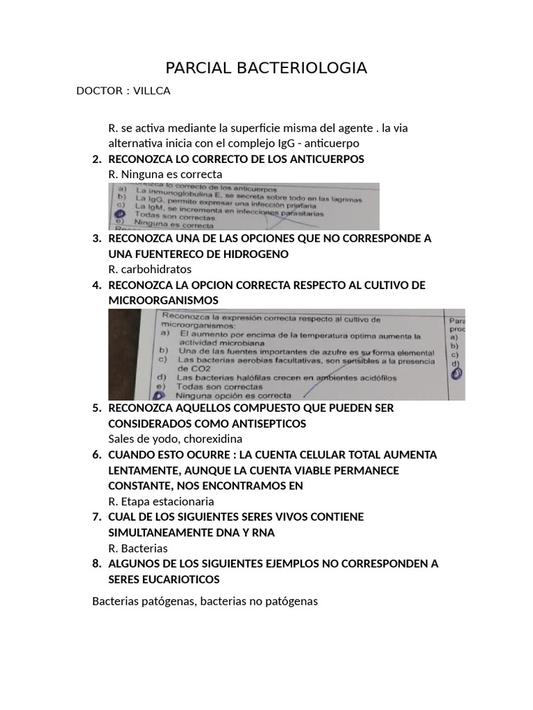 PRIMER PARCIAL BACTERIO BANCO PREGUNTAS 2022 | PDF | Las bacterias | Biología Celular)