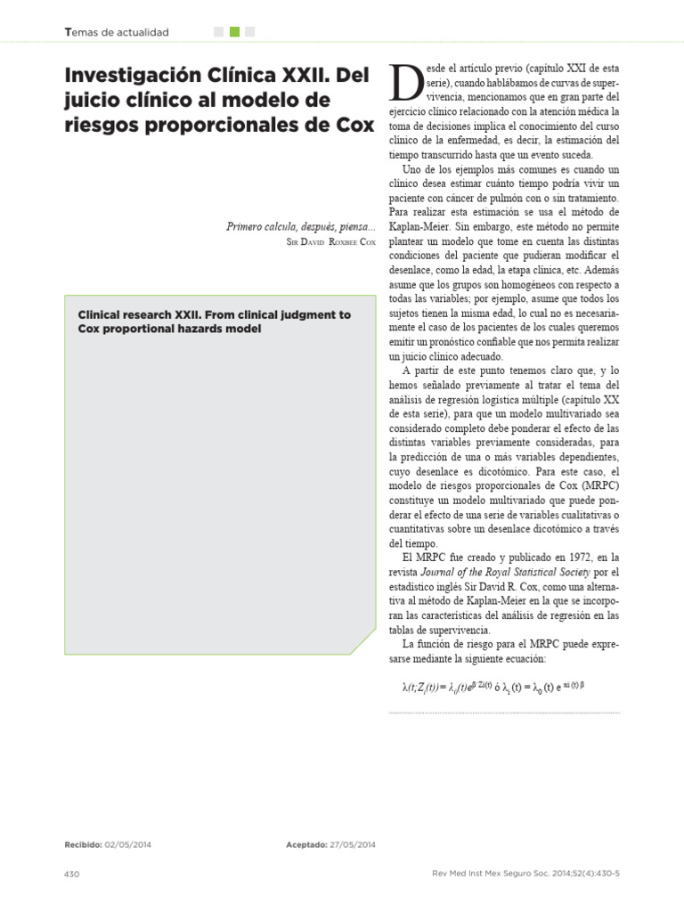 XXII Del Juicio Clínico Al Modelo de Riesgos Proporcionales de Cox ...