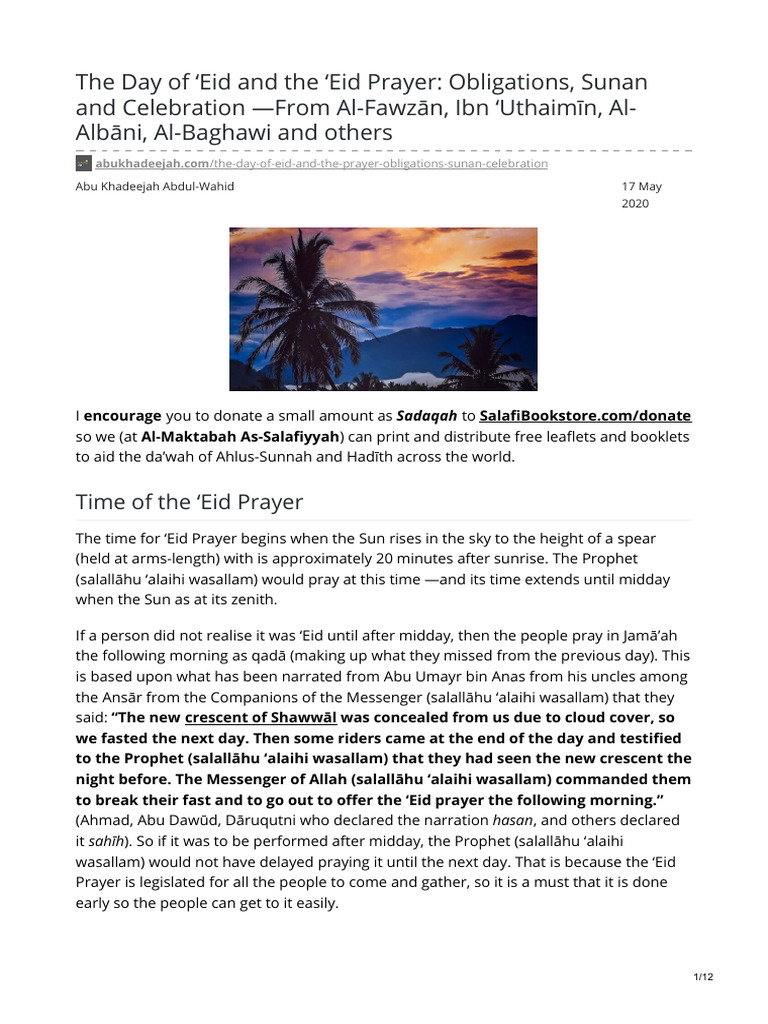 Eid Prayer: Obligations and Sunnah Practices | PDF | Islamic Ethics ...